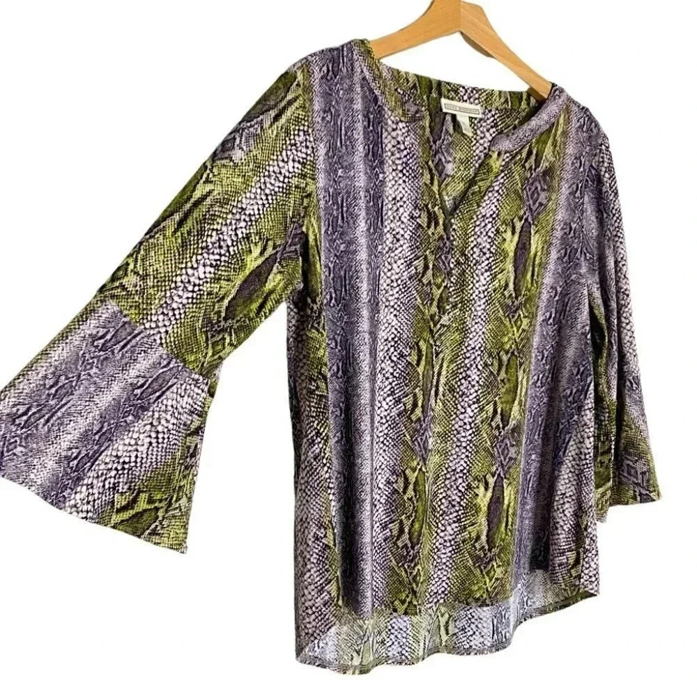 Dana Buchman | Tops | Dana Buchman Blouse Large Purple Green Snakeskin ...